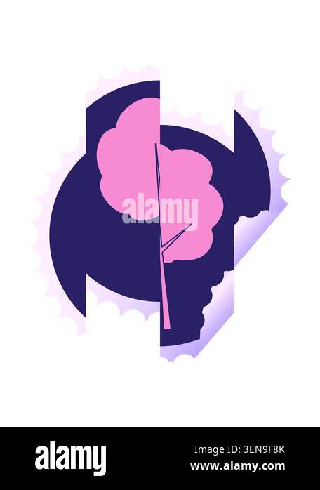 Animated illustration of a pink cotton candy cloud on a dark circular ...