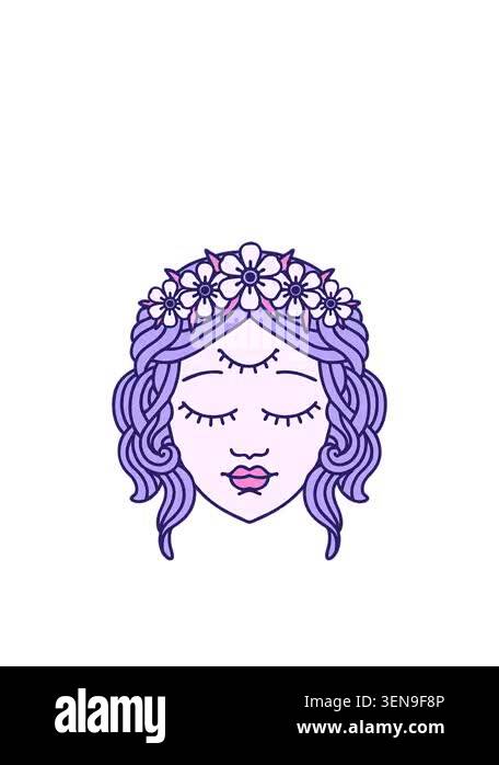 jumping motion animation of tattoo style image of female face with ...