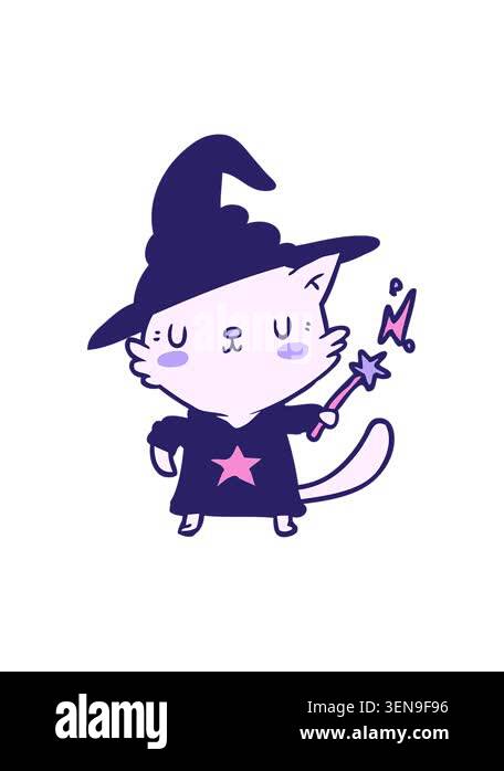 Cartoon cat wearing a wizard hat holding a magic wand with a star on ...