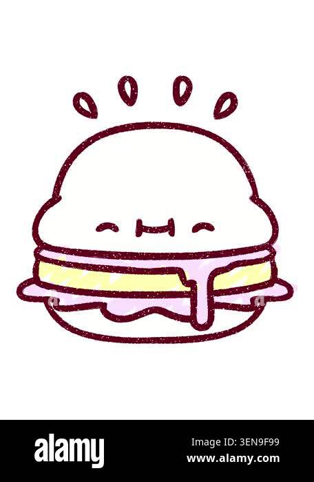neon light effect animation of Cute Burger Chalk Drawing in bright glow ...