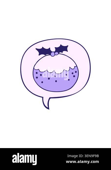 Decorative speech bubble with a purple ornament and holly leaves inside ...