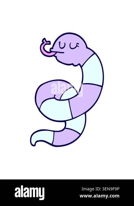 Cartoon-style cute purple worm character with closed eyes and a smiling ...