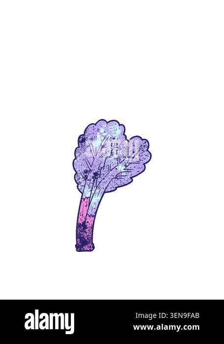Animated illustration of a purple broccoli with intricate designs and ...