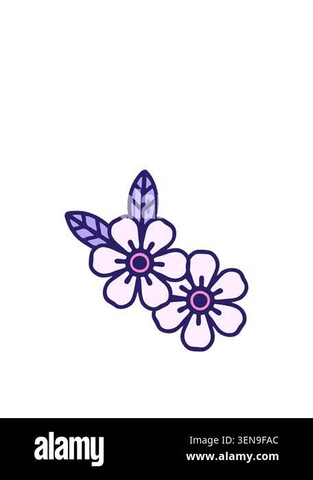 Animated illustration of two purple flowers with leaves on a white ...