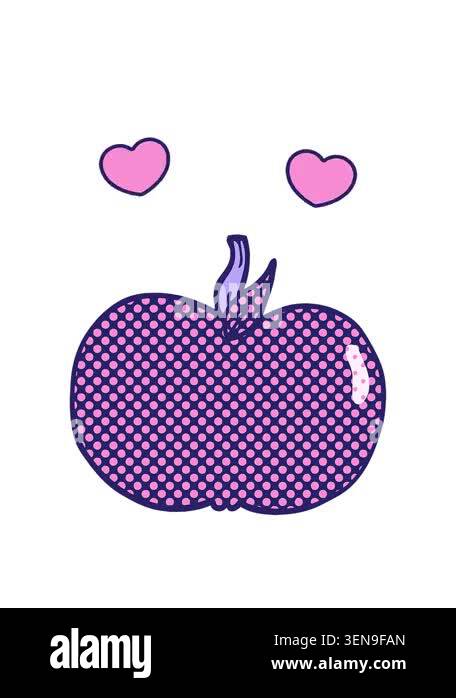 Purple apple illustration with pink hearts above, representing love and ...