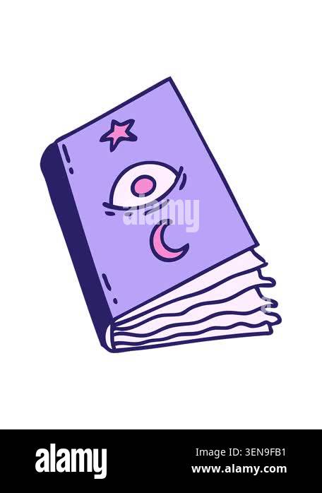 Purple book with an eye, star, and crescent moon design on the cover ...
