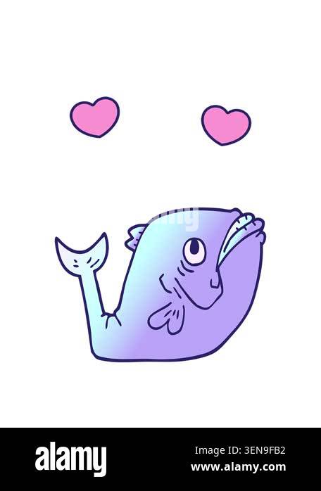 spinning hearts animation of funny cartoon doodle fish Stock Video ...