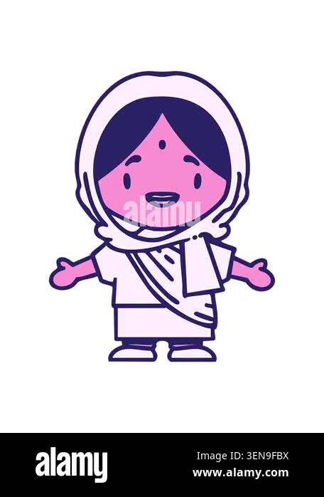 Cartoon girl wearing traditional clothing and smiling with arms ...