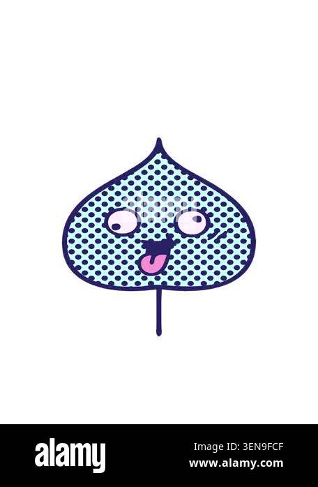 Cartoon leaf character with a smiling face and tongue sticking out on a ...