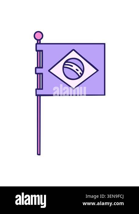 shine light effect animation of neon brazil national flag on pole Stock ...