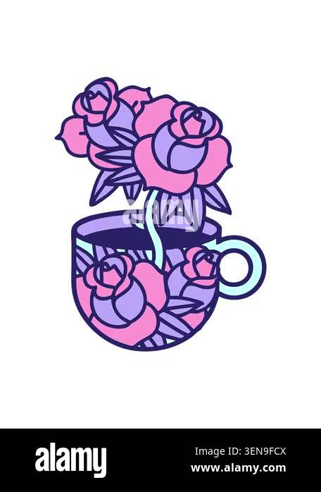 bobbing motion animation of tattoo in traditional style of a cup and ...