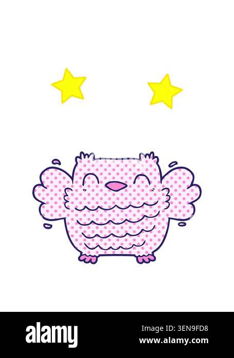 Cartoon owl character with a happy expression and two yellow stars ...