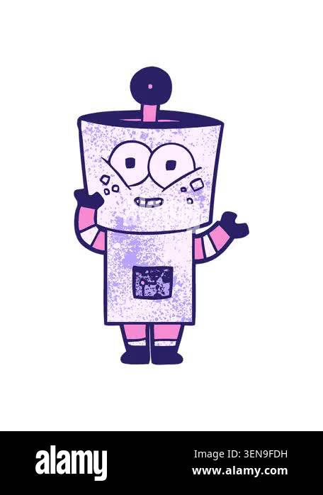 pixelize effect animation of happy cartoon robot waving hello Stock ...