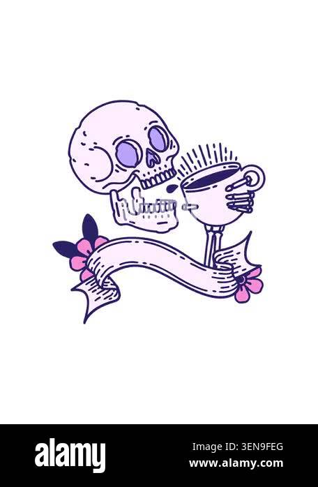 attention grabbing animation of a skull drinking coffee design Stock ...