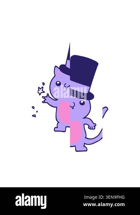 splitting motion animation of cartoon cat wearing top hat Stock Video ...