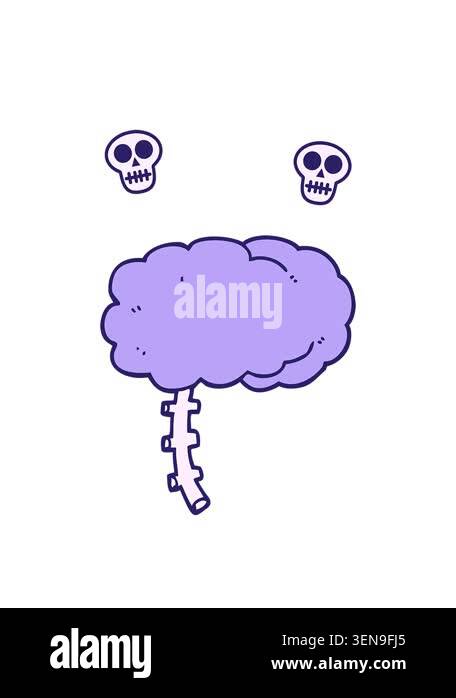 spinning skulls animation of cartoon doodle of a brain Stock Video ...
