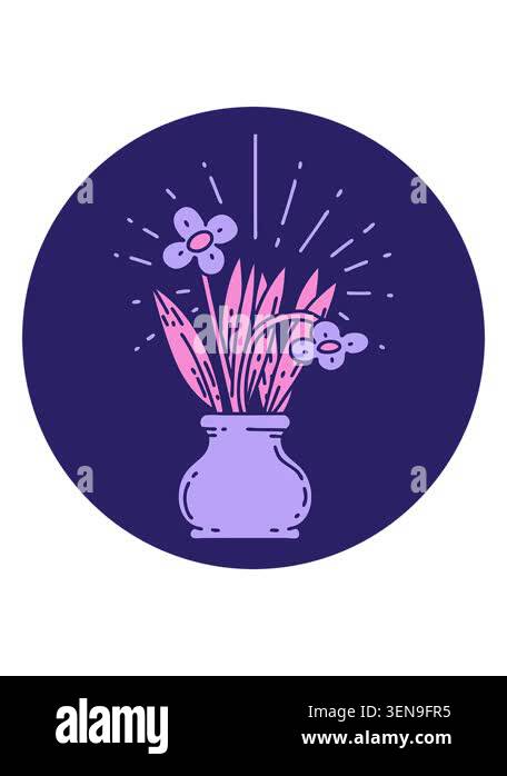 shine light effect animation of icon of a tattoo style flowers in vase ...
