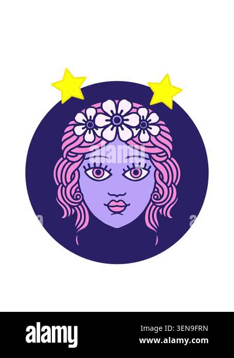 spinning stars animation of iconic tattoo style image of female face ...