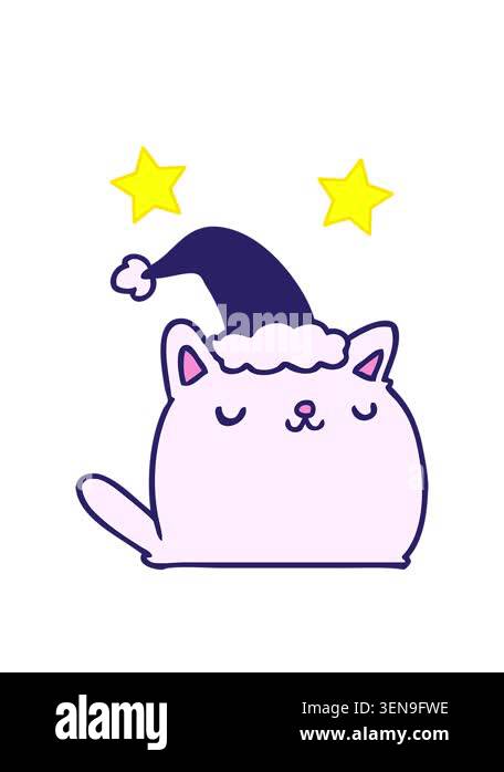 spinning stars animation of hand drawn christmas of kawaii cat cartoon ...
