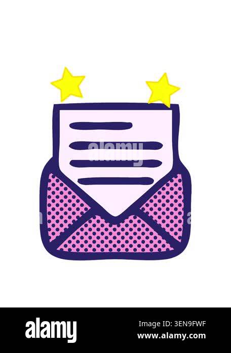 spinning stars animation of a cartoon of a letter and envelope Stock ...