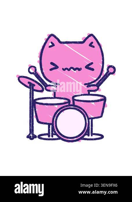 spinning motion animation of Cat Drummer Chalk Drawing Stock Video ...