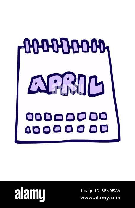 neon light effect animation of cartoon calendar showing month of april ...