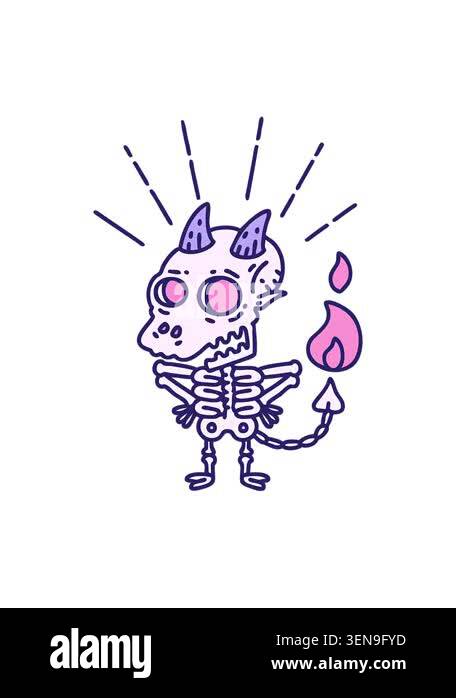 pressure popping animation of a traditional tattoo style skeleton demon ...