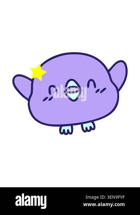 twinkling stars effect animation of cartoon of a cute baby doodle bird ...