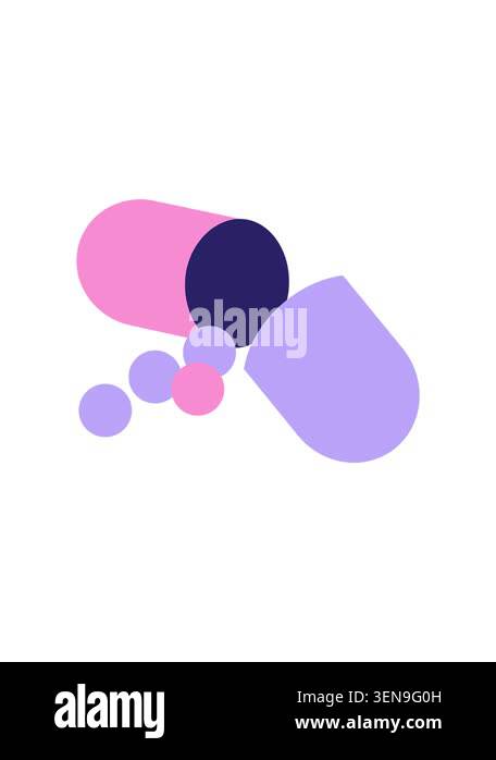 spinning motion animation of Flat color illustration open capsule pill ...