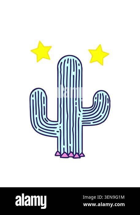 spinning stars animation of tattoo in traditional style cactus Stock ...