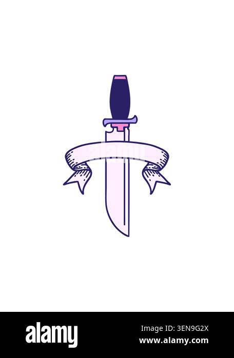 starburst effect animation of traditional tattoo with banner of a knife ...