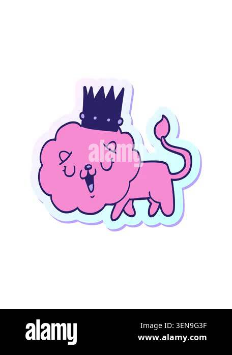pixelize effect animation of sticker of a cartoon lion with crown Stock ...