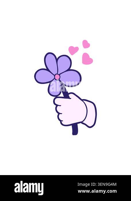 popping motion animation of cartoon hand holding flower Stock Video ...