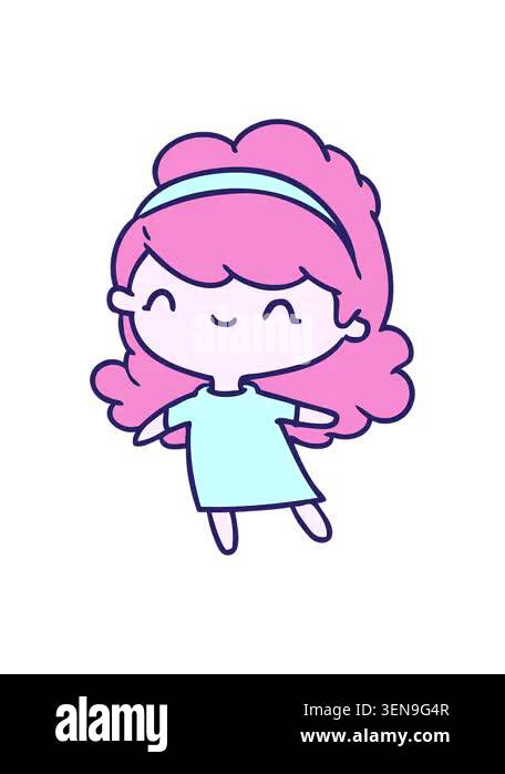 pixelize effect animation of cartoon illustration kawaii girl with head ...