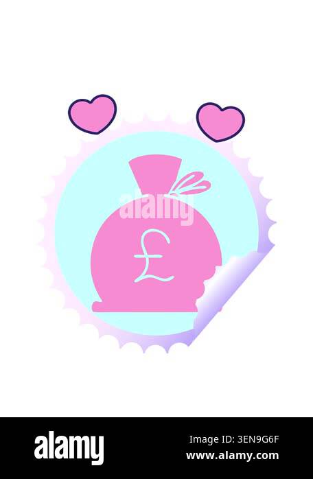 spinning hearts animation of circular peeling sticker cartoon of a bag ...