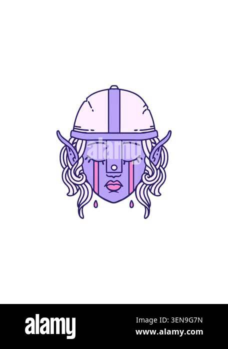 flashy sales animation of Retro Tattoo Style crying elven fighter ...