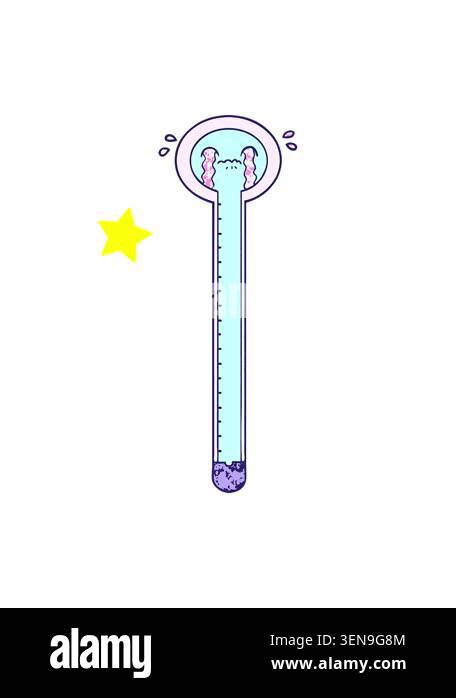 twinkling stars effect animation of cartoon thermometer crying Stock ...