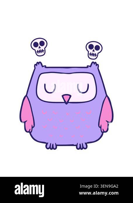 spinning skulls animation of cartoon owl drawing Stock Video Footage ...