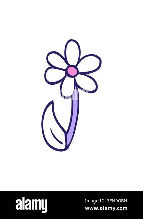 Simple illustration of a flower with a purple stem and white petals ...