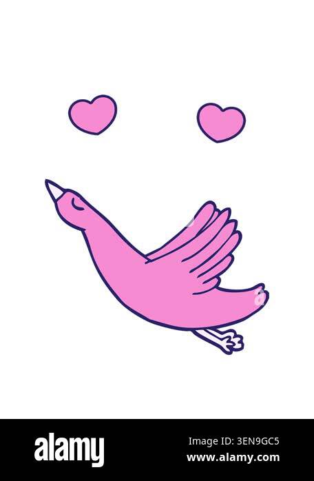 spinning hearts animation of cartoon doodle flying duck Stock Video ...