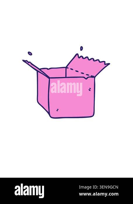 rise and float animation of hand drawn quirky cartoon open box Stock ...