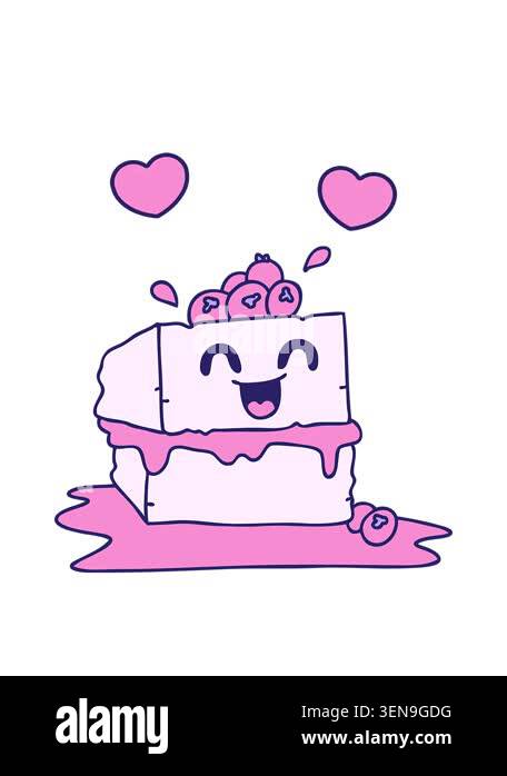 spinning hearts animation of hand drawn quirky cartoon happy cake slice ...