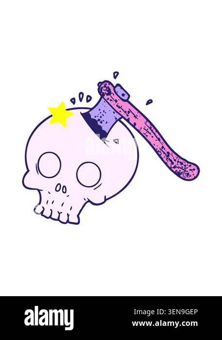 twinkling stars effect animation of cartoon axe in skull Stock Video ...