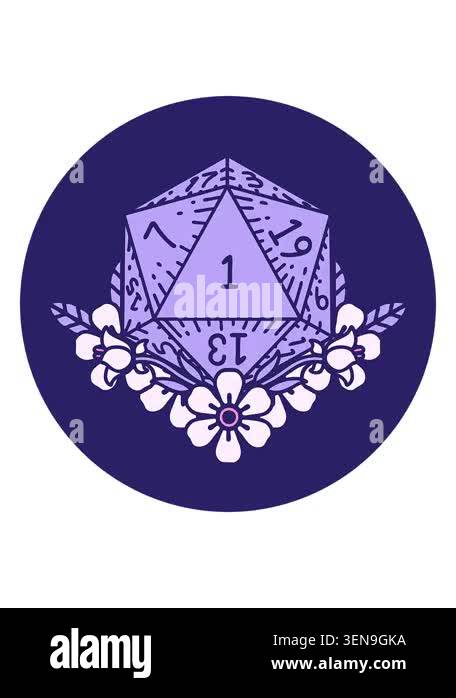 bob and pause animation of natural one dice roll with floral elements ...