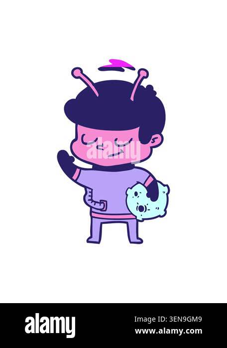 power up animation of friendly cartoon spaceman holding meteor Stock ...