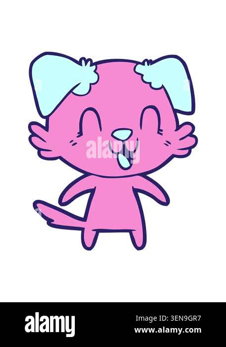 Vertical video showing animated pink cartoon dog with light blue inner ...