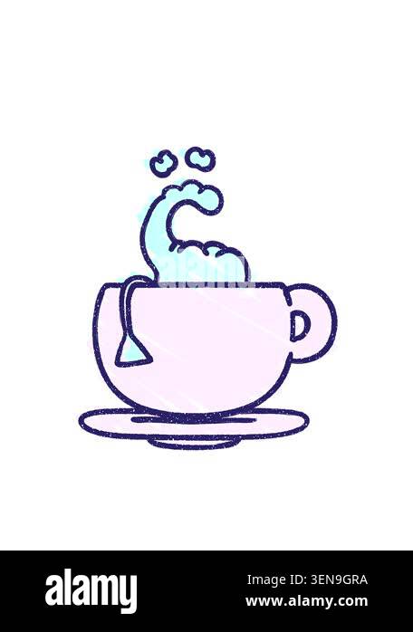 Stylized tea cup with steam rising on a saucer, depicting a warm ...