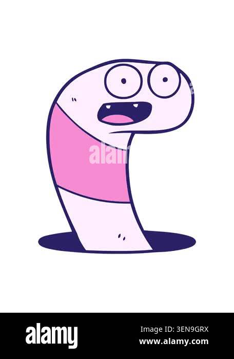 Vertical video showing a cartoon worm with a pink band on its neck pops ...