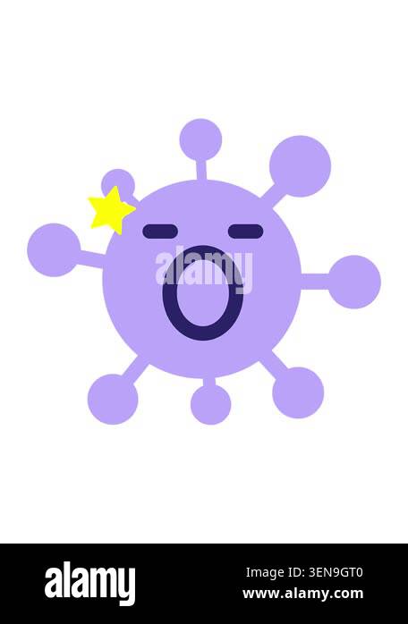 Vertical video showing animated purple virus character with a wide open ...