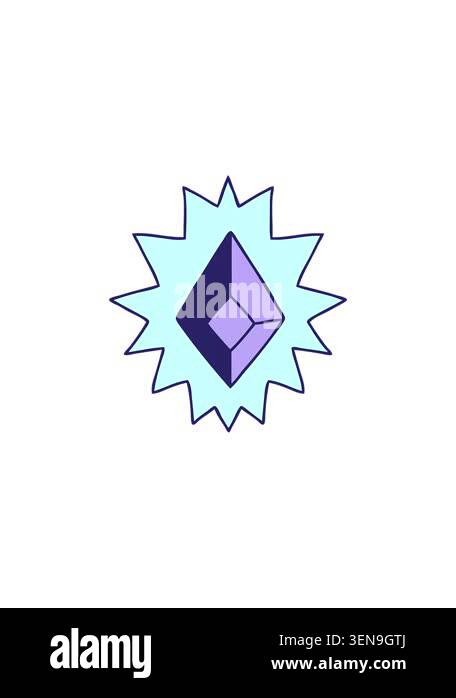 Vertical video showing animated purple crystal with a light blue glow ...